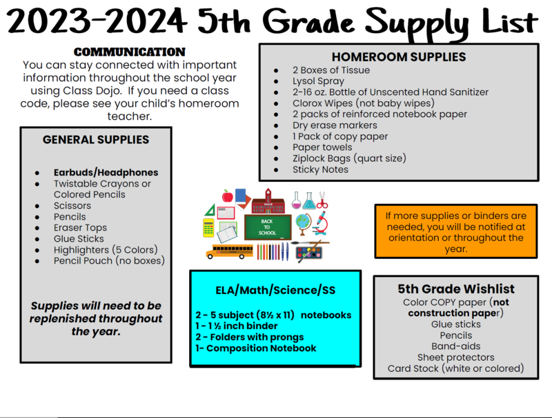 School Supply List 2023